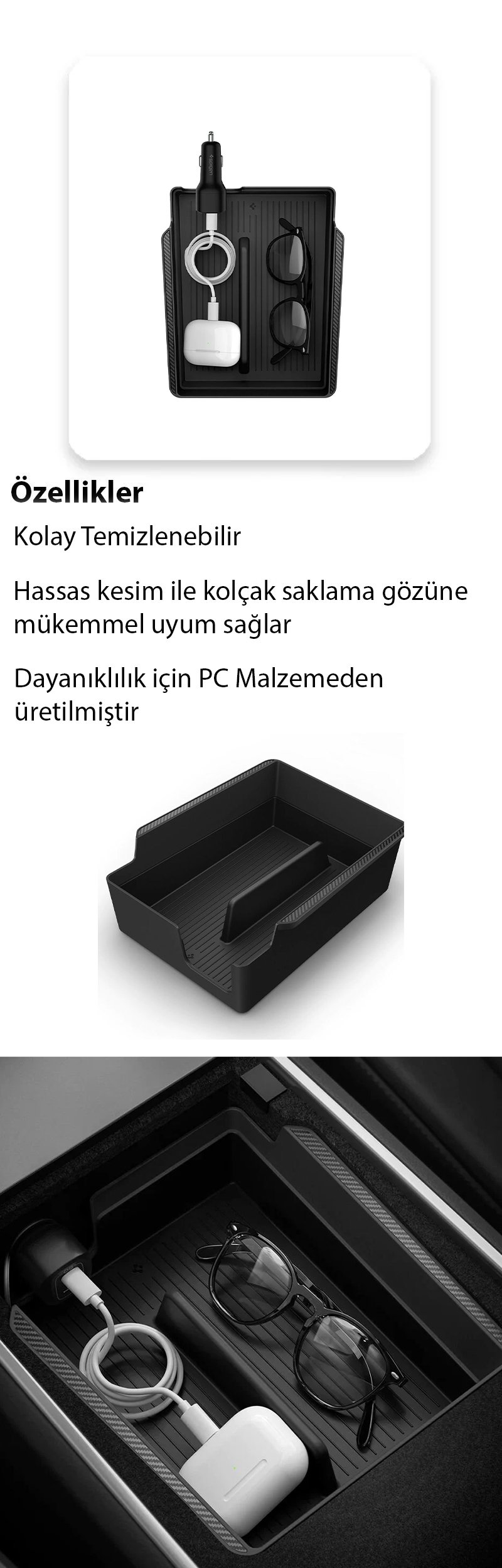 Spigen Tesla Model Y & 3 ile Uyumlu Kol Dayama (Kolçak) Konsol İçi ...