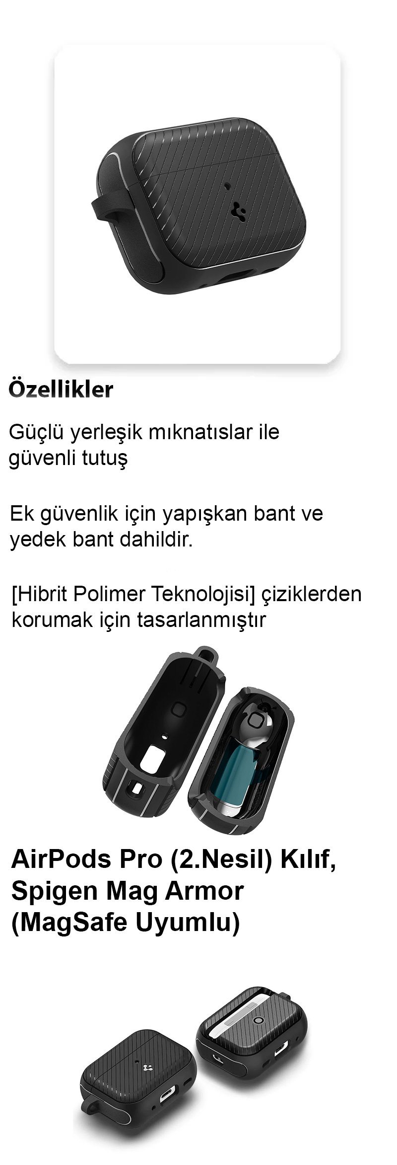 AirPods Pro (2.Nesil) Kılıf, Spigen Mag Armor (MagSafe Uyumlu) Matte Black - Spigen