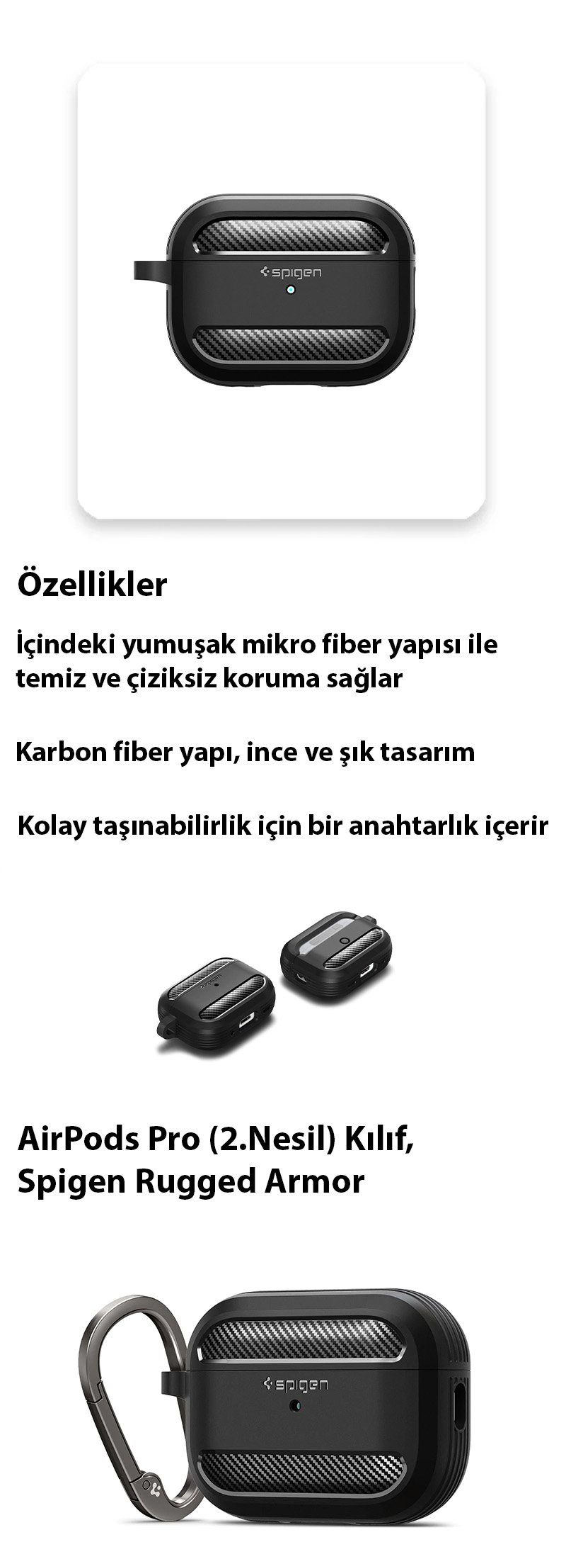 AirPods Pro (2.Nesil) Kılıf, Spigen Rugged Armor - Spigen