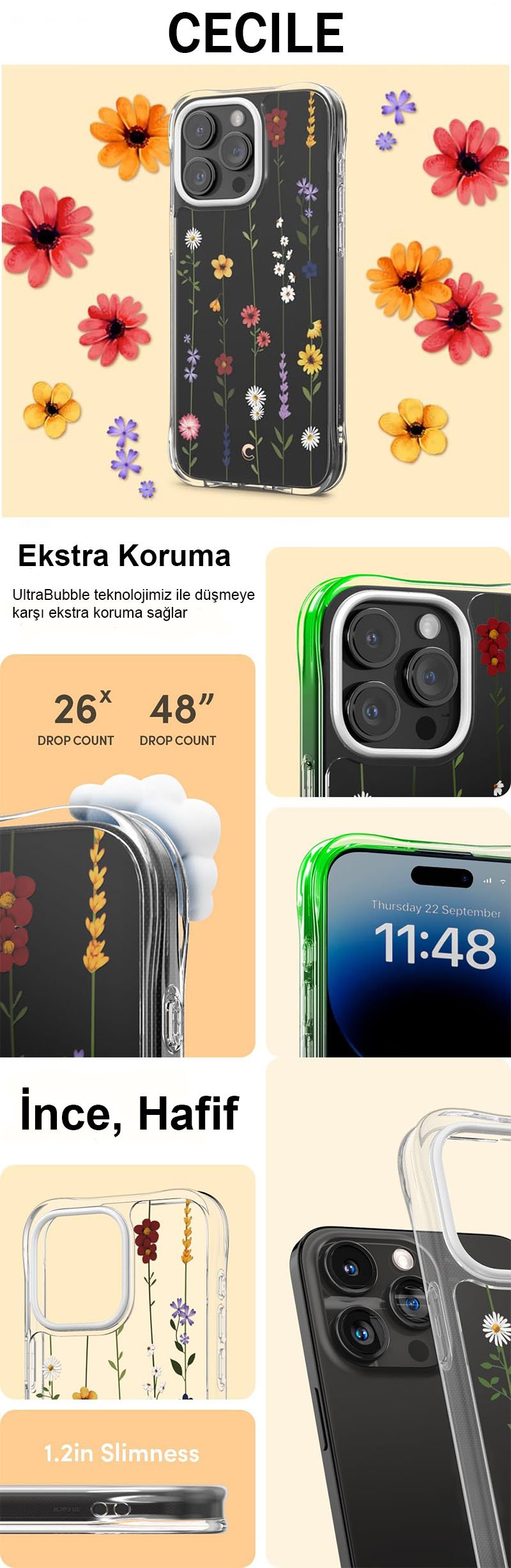iPhone 15 Pro Kılıf, Ciel by Cyrill Cecile Flower Garden - Spigen